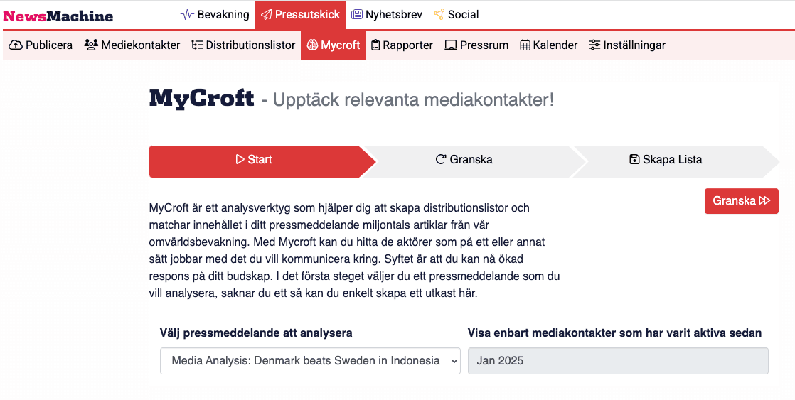 MyCroft - Find the right journalists - NewsMachine AB